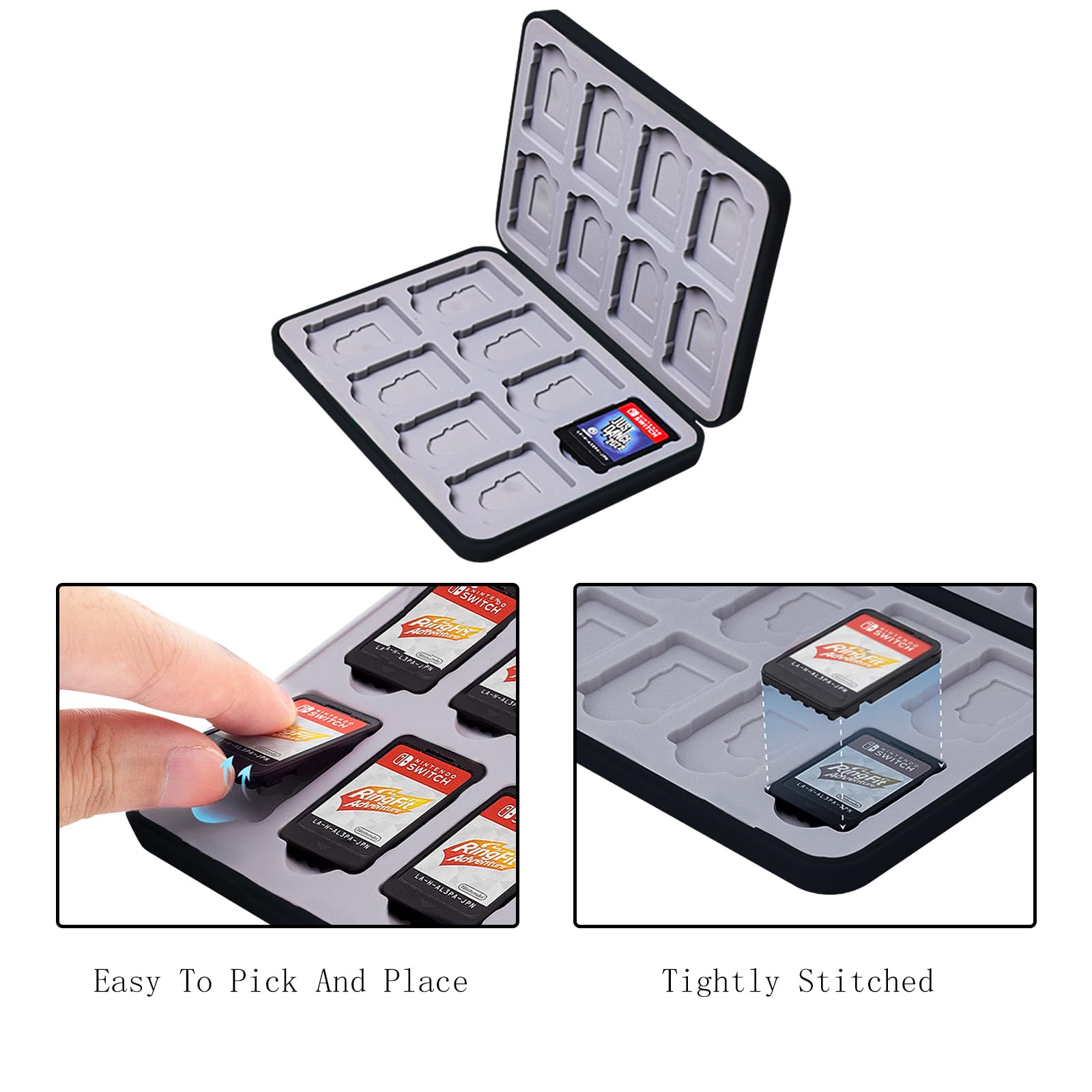 Wesoke Game Card Case for Nintendo Switch/OLED/Lite or Micro SD Memory Cards, Portable Black Game Card Storage Holder Box Cartridge Case with 16 Game Card Slots & Magnetic Closure & Hard Shell