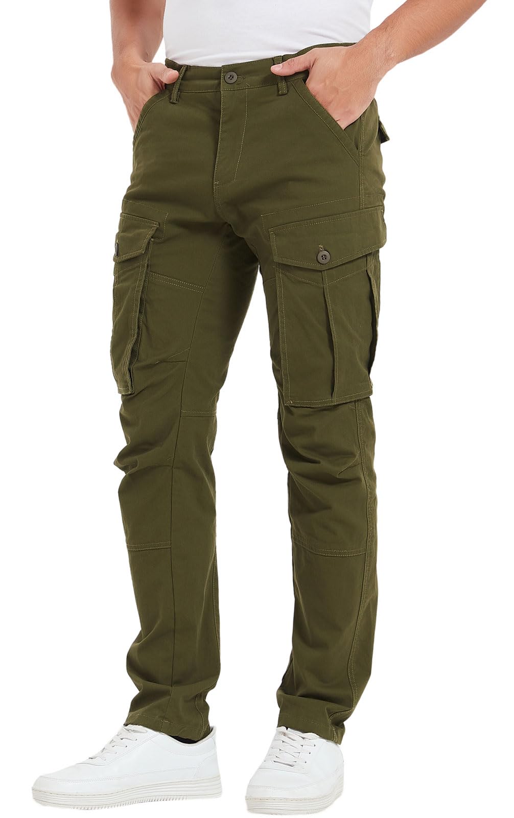 Plaid&Plain Men's Cargo Pants Slim Fit with 3D Shape and Stretchy Fabric C804 Olive 32WX28L