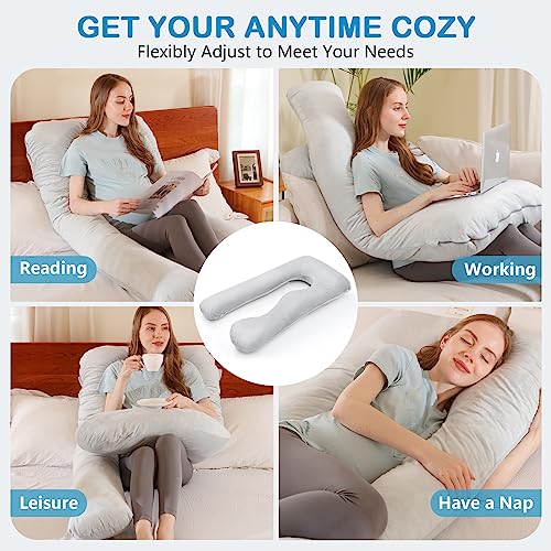 Pregnancy Pillows, U Shaped Full Body Pillow with Washable Velvet Cover, 55 Inch Maternity Pregnancy Pillows for Sleeping, Support for Back, HIPS, Legs, Belly for Pregnant Women (Light Gray)