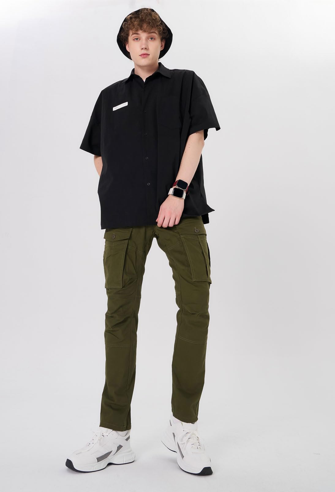 Plaid&Plain Men's Cargo Pants Slim Fit with 3D Shape and Stretchy Fabric C804 Olive 32WX28L