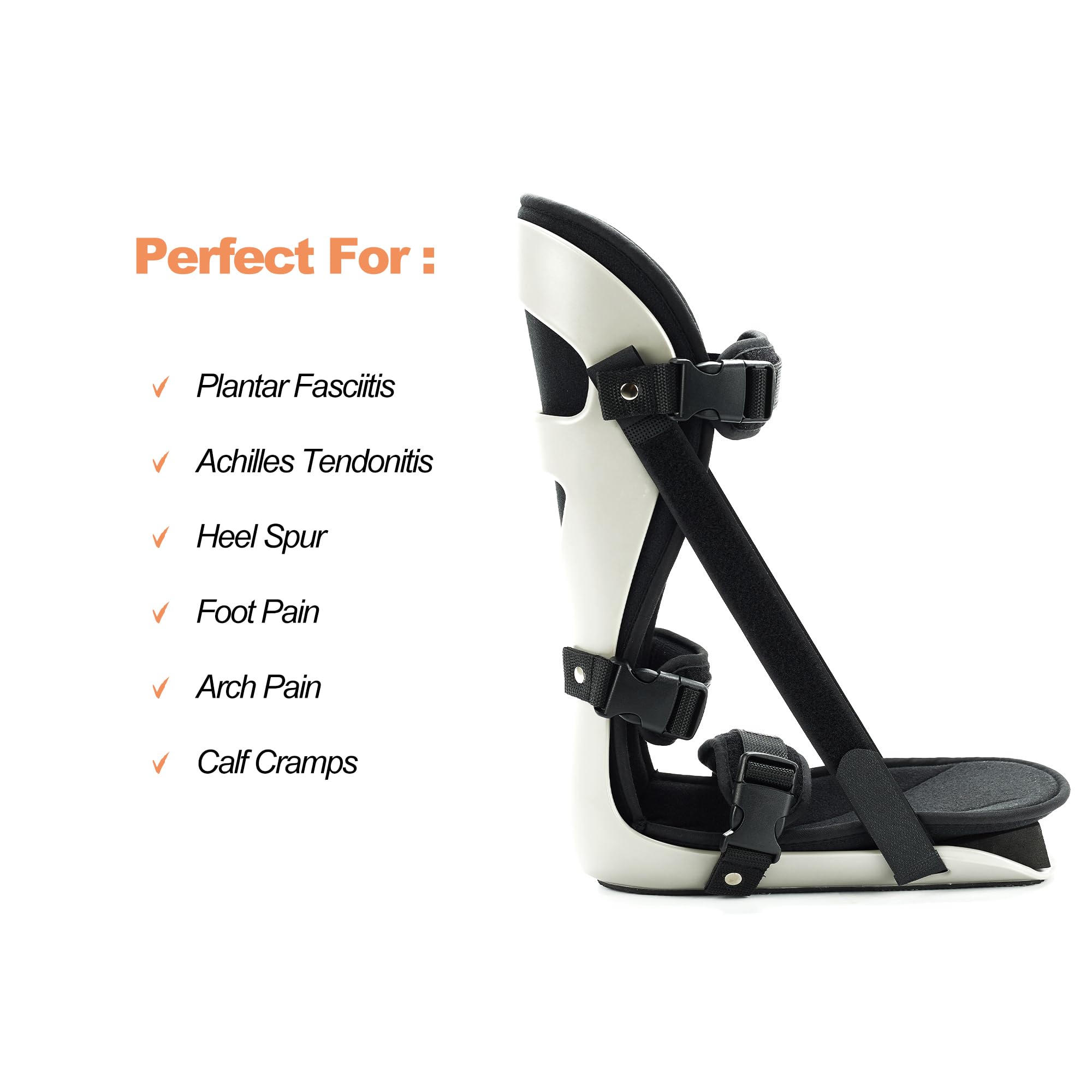 Plantar Fascitis Night Splint Adjustable Leg Support Brace for Fascia, Tendon and Calf Stretching, Heel and Bone Spur, Arch Pain Treatment Fit Right or Left Foot, Grey, Small