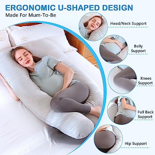 Pregnancy Pillows, U Shaped Full Body Pillow with Washable Velvet Cover, 55 Inch Maternity Pregnancy Pillows for Sleeping, Support for Back, HIPS, Legs, Belly for Pregnant Women (Light Gray)