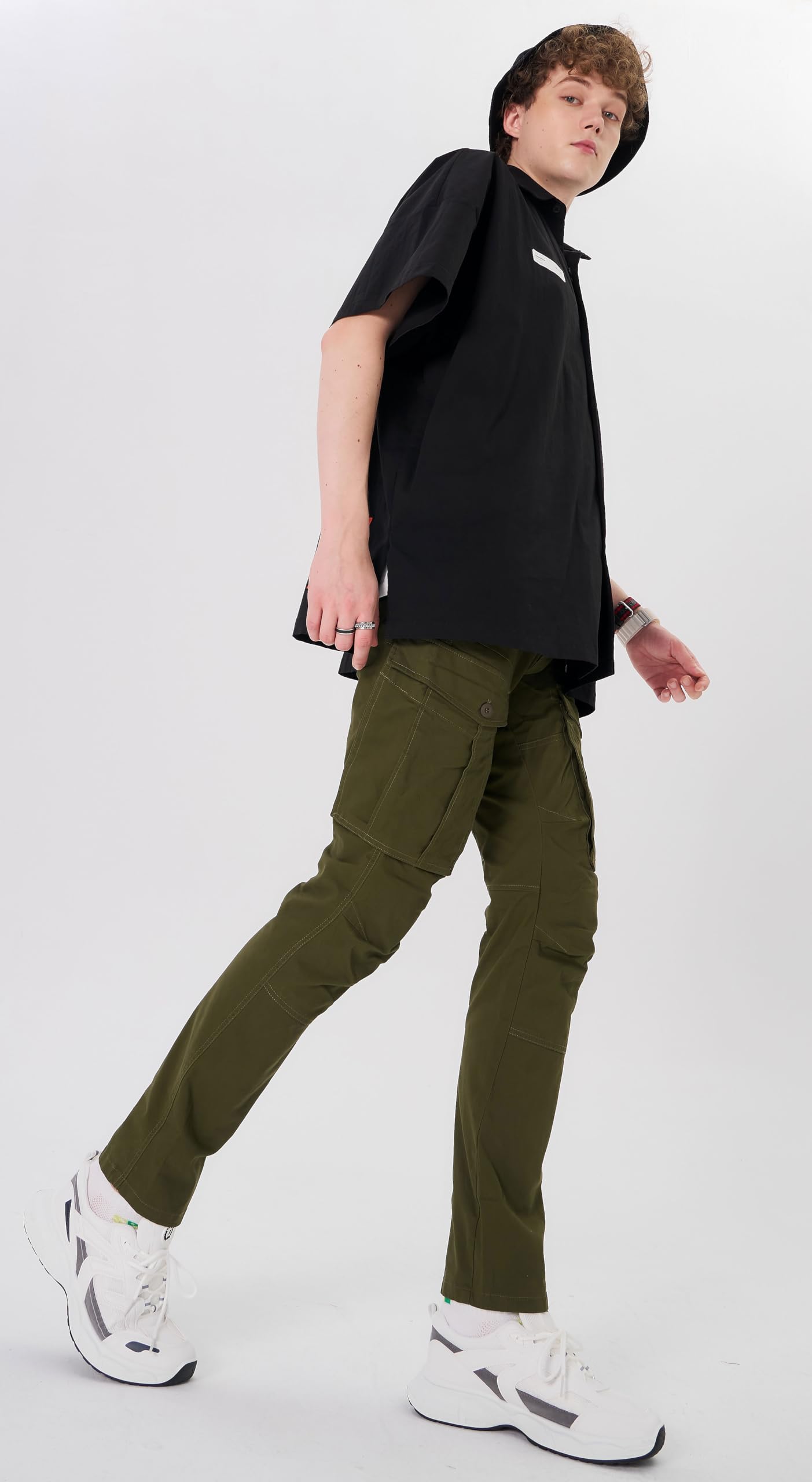 Plaid&Plain Men's Cargo Pants Slim Fit with 3D Shape and Stretchy Fabric C804 Olive 32WX28L