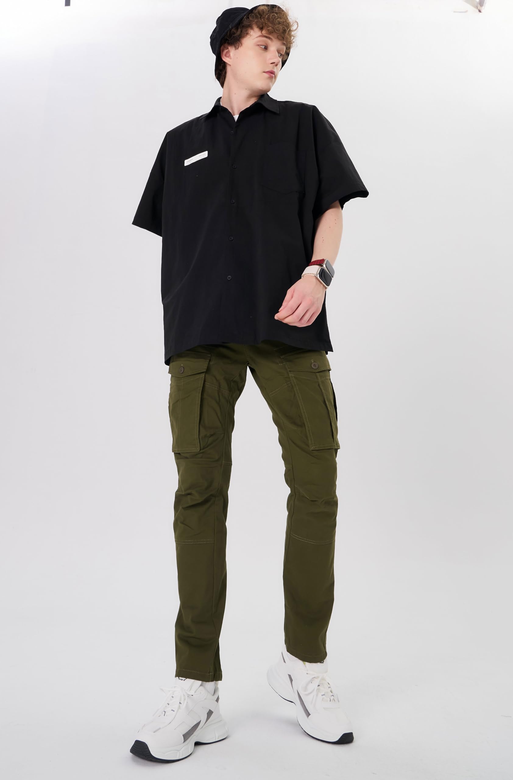 Plaid&Plain Men's Cargo Pants Slim Fit with 3D Shape and Stretchy Fabric C804 Olive 32WX28L