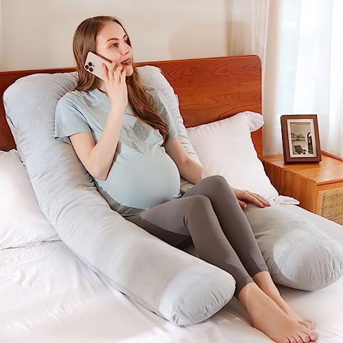 Pregnancy Pillows, U Shaped Full Body Pillow with Washable Velvet Cover, 55 Inch Maternity Pregnancy Pillows for Sleeping, Support for Back, HIPS, Legs, Belly for Pregnant Women (Light Gray)