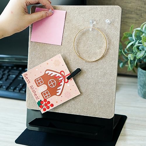 SHOOFFICE Acrylic Dry Erase Board & Felt Board Combo, 11.4'' x 8.3" Double-Sided Desktop Whiteboard with Stand, Small Frameless Black Message Board with 3 Markers and 20 Pins for Office Home School