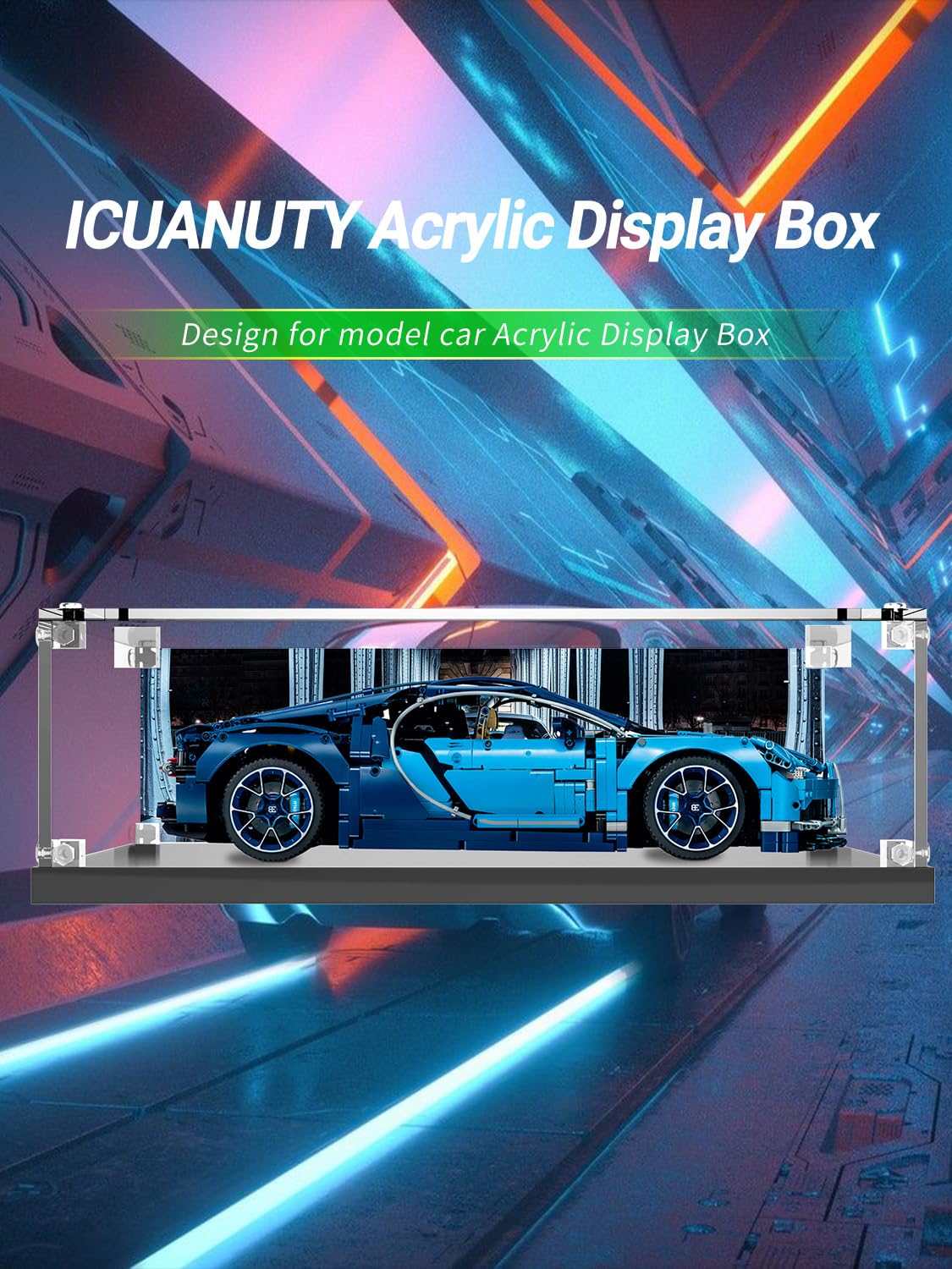 ICUANUTY Acrylic Display Case for Lego Technic Bugatti Chiron 42083 Race Car, Dust-Proof Display Box for Lego 42083, Size: 25.29x11.81x7.87in(NOT Included The Model)