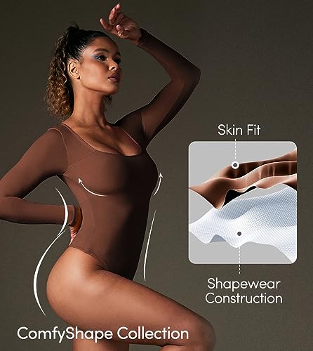 IUGA Long Sleeve Bodysuits for Women Square Neck Bodysuit Shapewear Bodysuit Tummy Control Slimming Body Suit for Womens