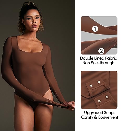 IUGA Long Sleeve Bodysuits for Women Square Neck Bodysuit Shapewear Bodysuit Tummy Control Slimming Body Suit for Womens