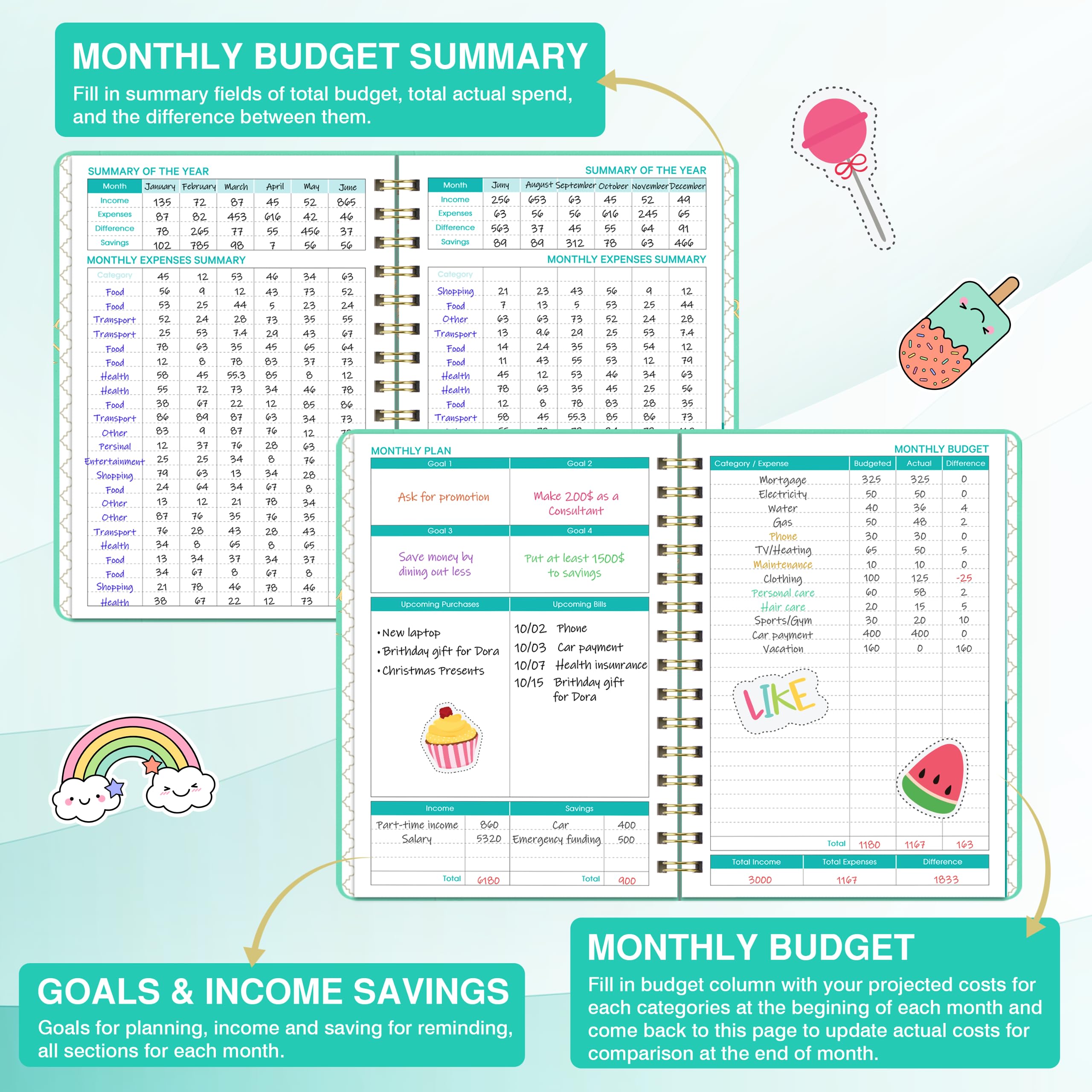 Budget Planner - Budget Book with Bill Organizer and Expense Tracker, 6.1" x 8.25", 12 Month Undated Finance Planner/Account Book to Take Control of Your Money, Start Anytime - Mint