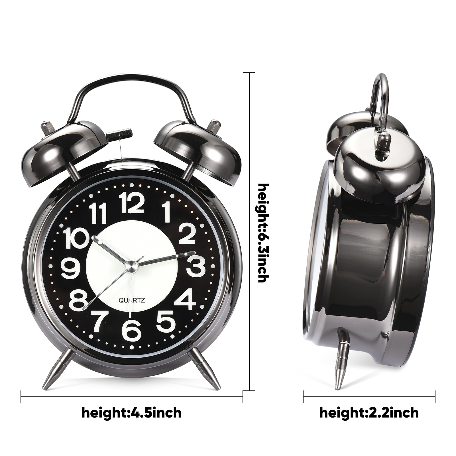 Luminous dial Twin Bell Super Loud Alarm Clock for Heavy Sleepers Adults, Backlight, Battery Operated Old Fashioned Metal 4 Inches Clock for Bedrooms (Luminous dial)