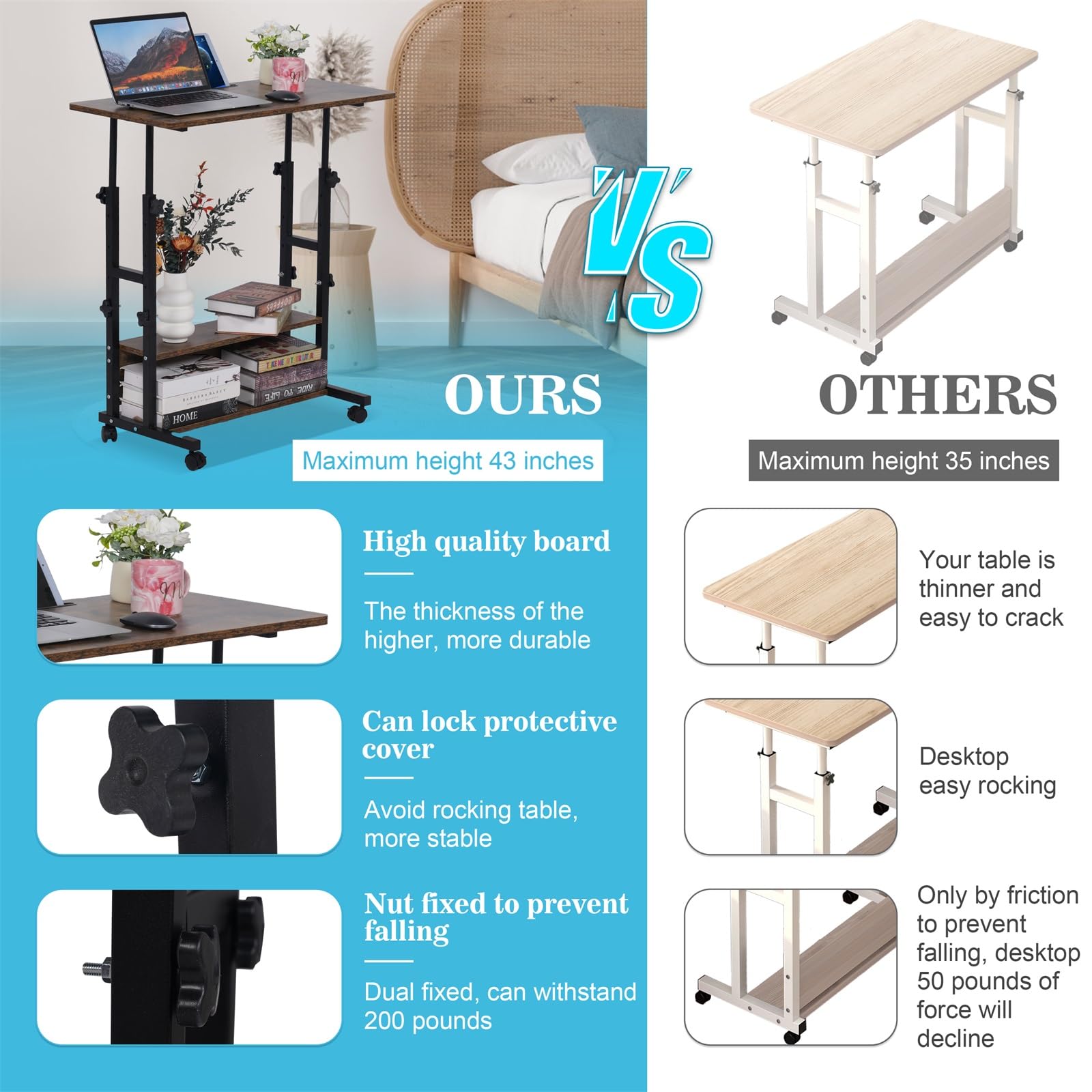 Small Standing Desk Adjustable Height, Mobile Stand Up Desk with Wheels, 32 Inch Portable Rolling Desk Small Computer Desk, Portable Laptop Desk Standing Table Sit Stand Home Office Desks Rustic