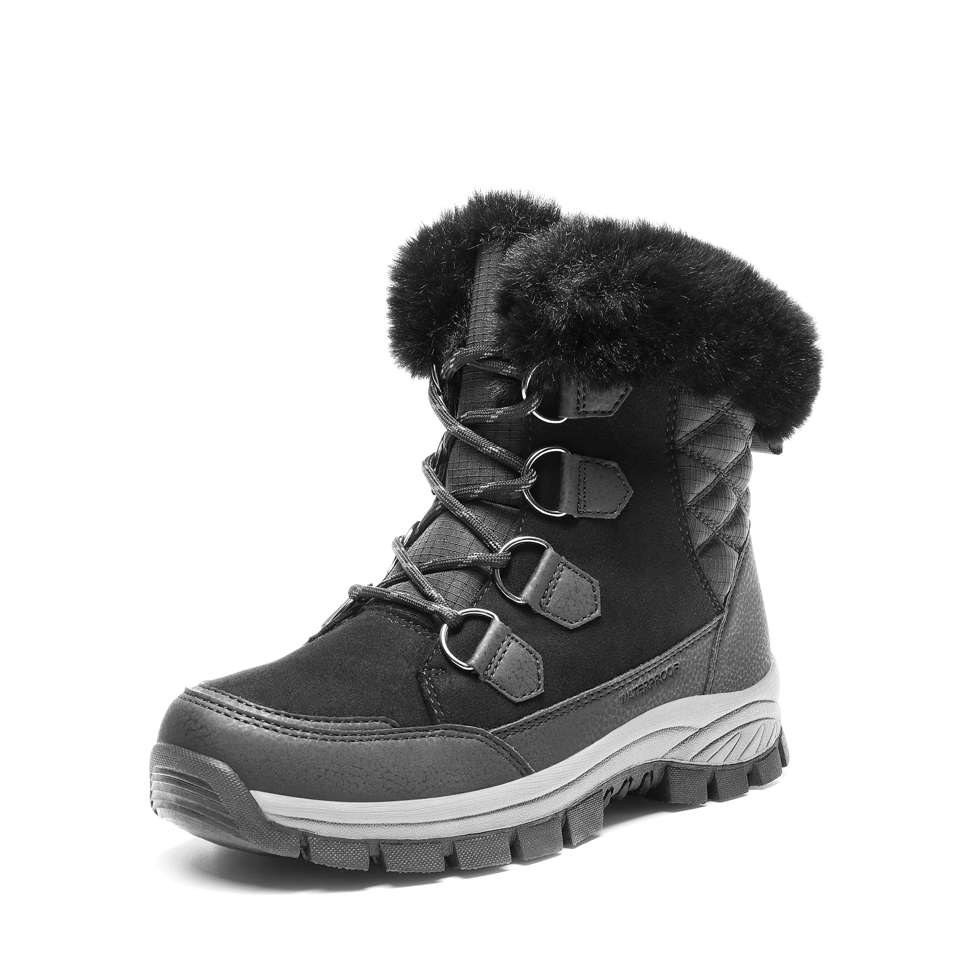 DREAM PAIRS Waterproof Snow Boots for Women, Faux Fur Cozy Warm Insulated Winter Boots Lace Up Mid-Calf Outdoor Shoes for Walking Hiking Hespera,Size 10,Black,SDSB2305W