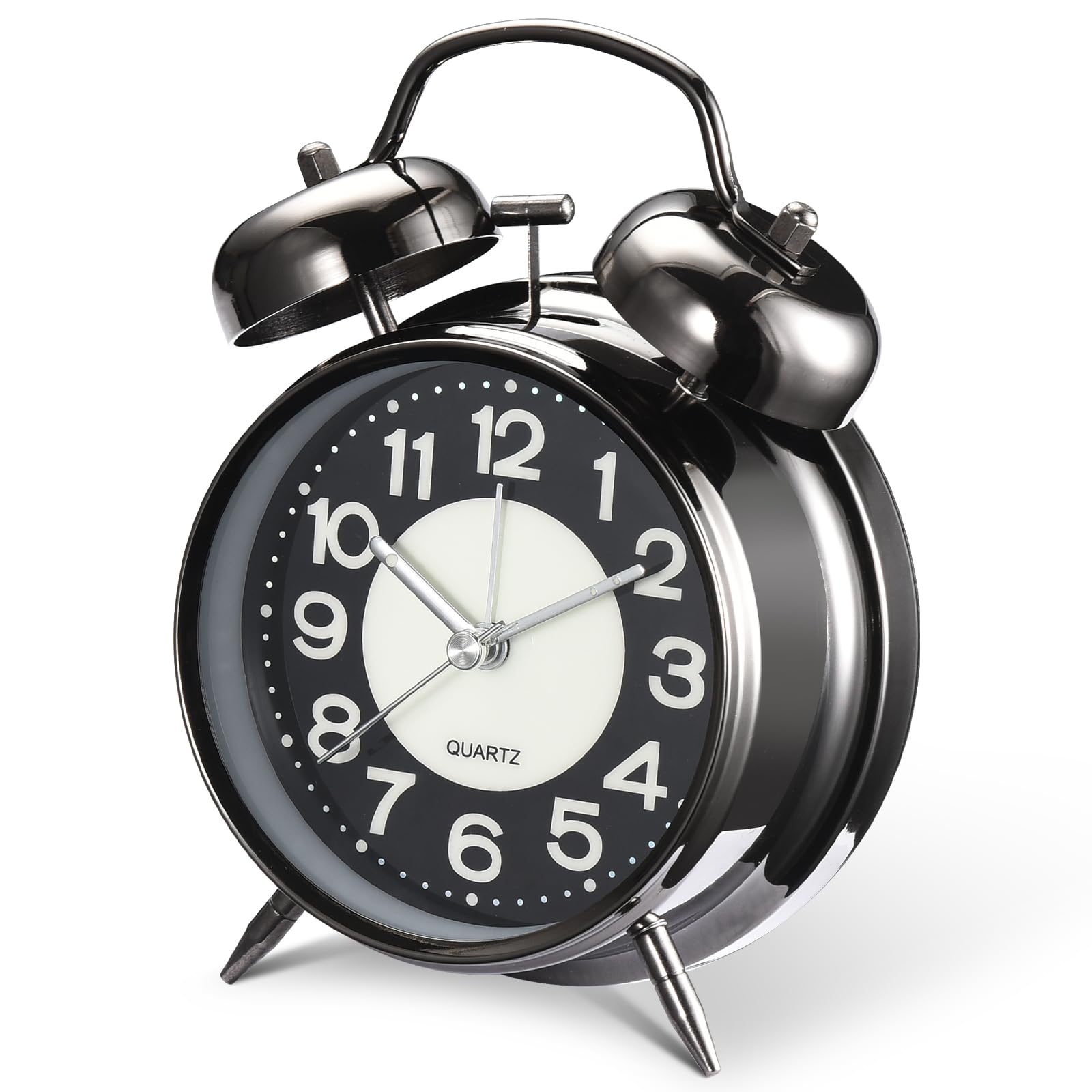 Luminous dial Twin Bell Super Loud Alarm Clock for Heavy Sleepers Adults, Backlight, Battery Operated Old Fashioned Metal 4 Inches Clock for Bedrooms (Luminous dial)