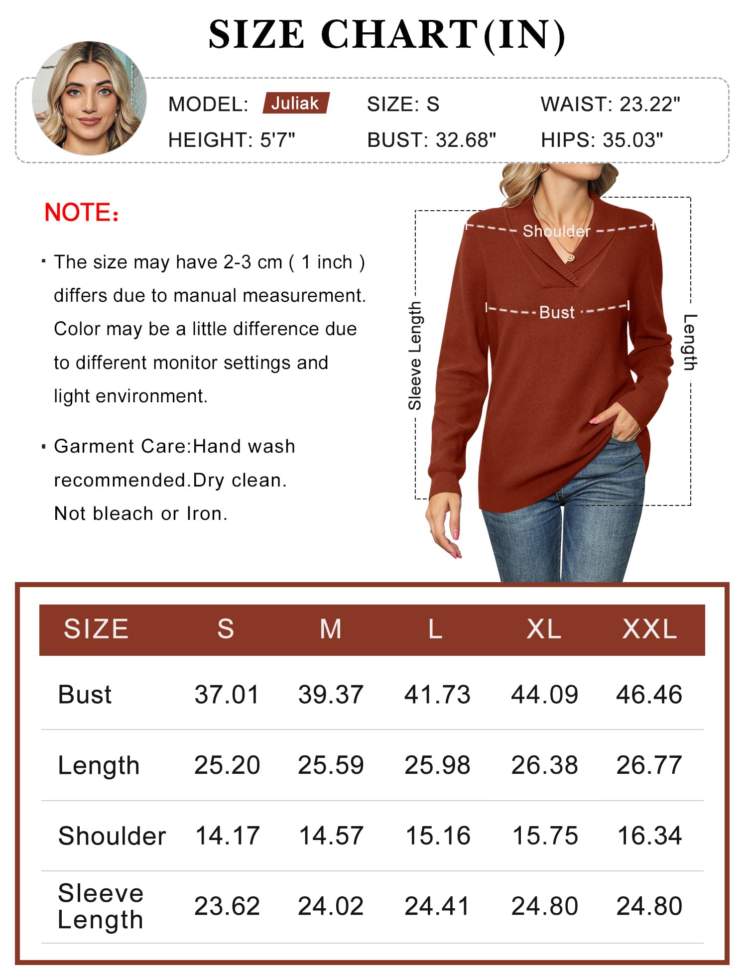 Ivicoer Sweaters for Women V Neck Pullover Ladies Knit Long Sleeve Collared Tops Fall Winter Polo Trendy Orange