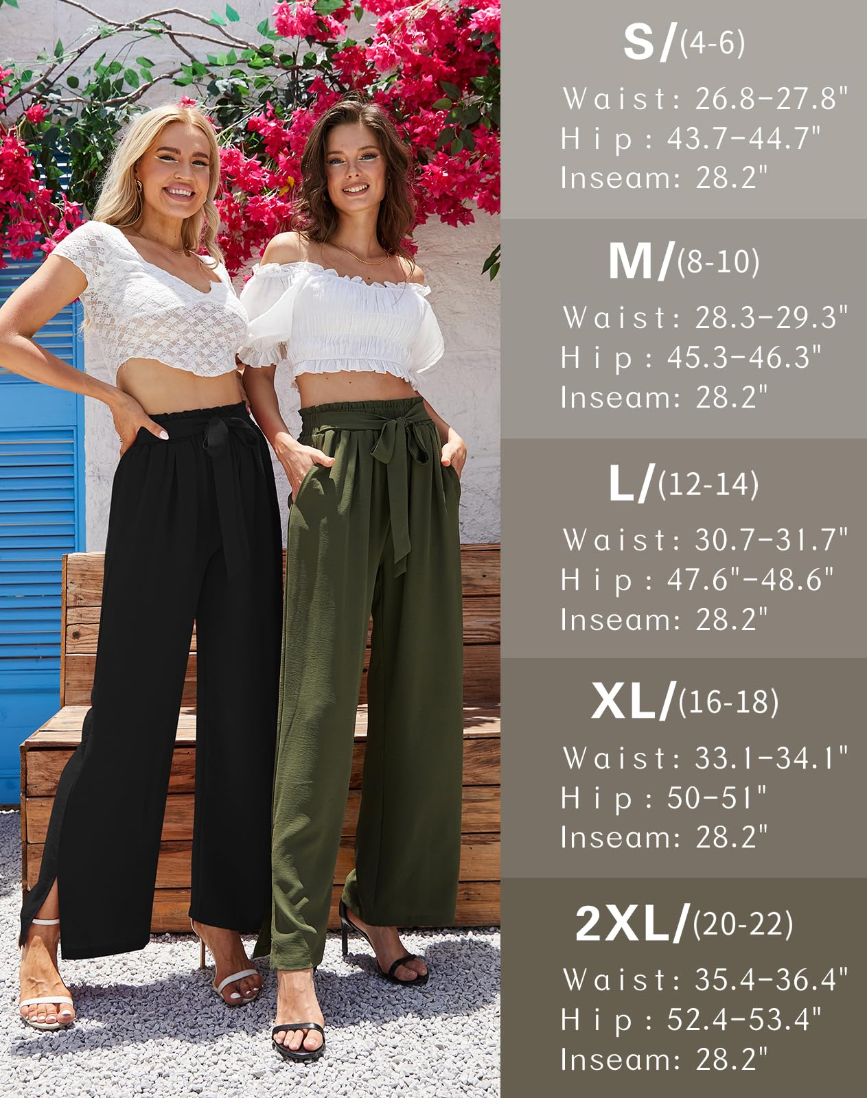 UEU Womens 2023 Wide Leg Dress Pants Lightweight High Waisted Adjustable Tie Knot Loose Casual Pants (Black, XL)