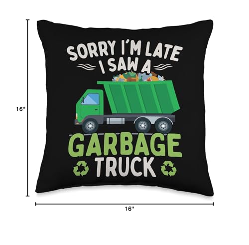 Garbage Truck Recycling Day Trash Waste Separation Saw A Garbage Truck Throw Pillow, 16x16, Multicolor