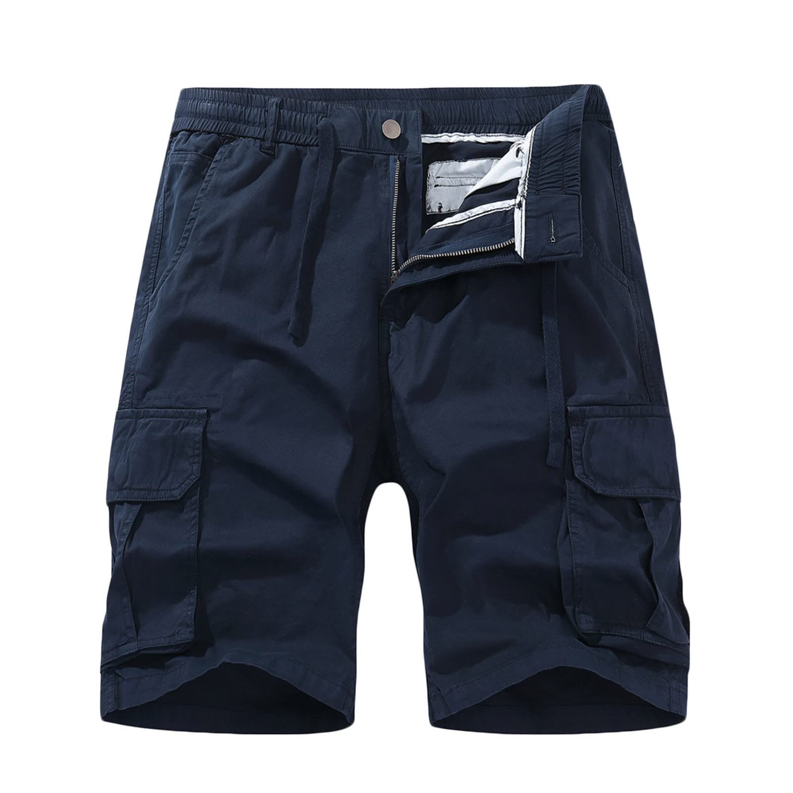 Mens Athletic Shorts 10 Inch Inseam Men Shorts Cotton Drawstring Elastic Waist Cargo Shorts Multi Pockets Casual Work Utility Shorts Outdoor Fashion Mens White Linen Shorts and Shirt Set Dark Blue 4X