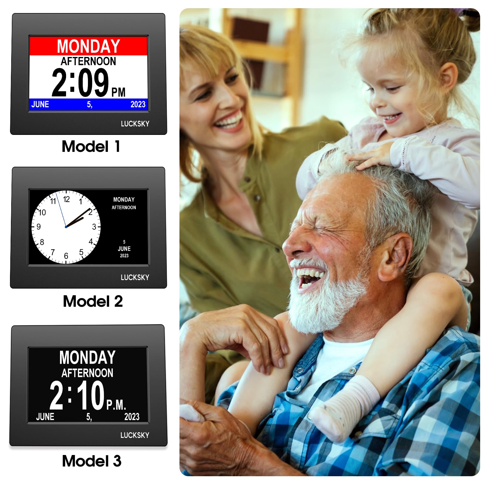 Digital Clock Large Display - 19 Alarm Clocks and Medical Reminders, 3 Display Modes with Large Font Numbers, 10-Level Dimming Display, Designed for Elderly, Dementia, and Visual Impairment