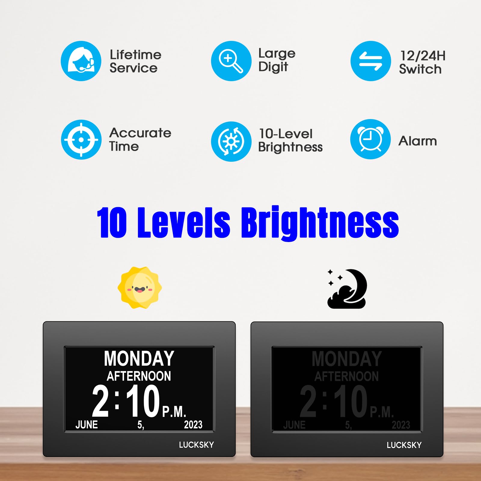 Digital Clock Large Display - 19 Alarm Clocks and Medical Reminders, 3 Display Modes with Large Font Numbers, 10-Level Dimming Display, Designed for Elderly, Dementia, and Visual Impairment