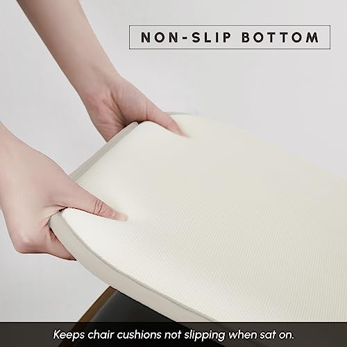 Elegant Comfort 2 Pack Chair Cushion Covers - Skid-Proof Rubber Backing - 16 x 16 Inch - Thick Dining Square Shape Seat Covers - Comfortable Textured Chair Pads with Ties - Thatch Pattern, Cream