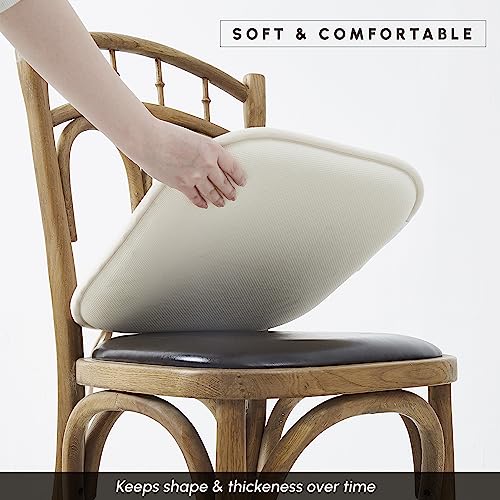 Elegant Comfort 2 Pack Chair Cushion Covers - Skid-Proof Rubber Backing - 16 x 16 Inch - Thick Dining Square Shape Seat Covers - Comfortable Textured Chair Pads with Ties - Thatch Pattern, Cream