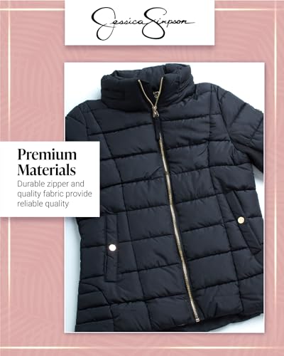 Jessica Simpson Women's Winter Jacket - Packable Quilted Puffer Jacket, Leopard Print Fleece Lining - Outerwear Coat (S-XL), Size Large, Black