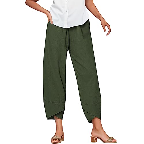 UQGHQO 2023 Pants Work Pants for Women Women's High Elastic Waistband Wide Leg Palazzo Culotte Gaucho Capri Pants (S~5XL) Army Green
