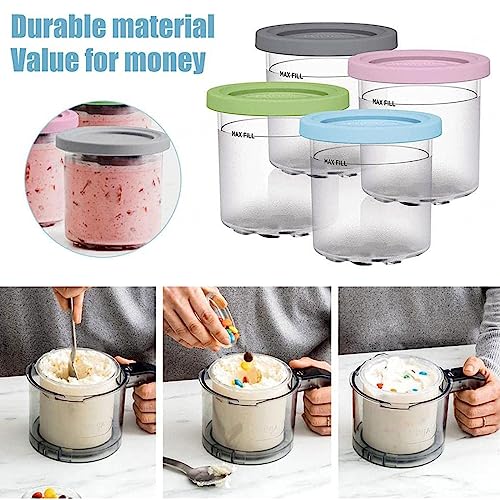 EVANEM 2/4/6PCS Creami Deluxe Pints, for Ninja Ice Cream Maker Pints,16 OZ Ice Cream Pints Dishwasher Safe,Leak Proof for NC301 NC300 NC299AM Series Ice Cream Maker,Gray-2PCS
