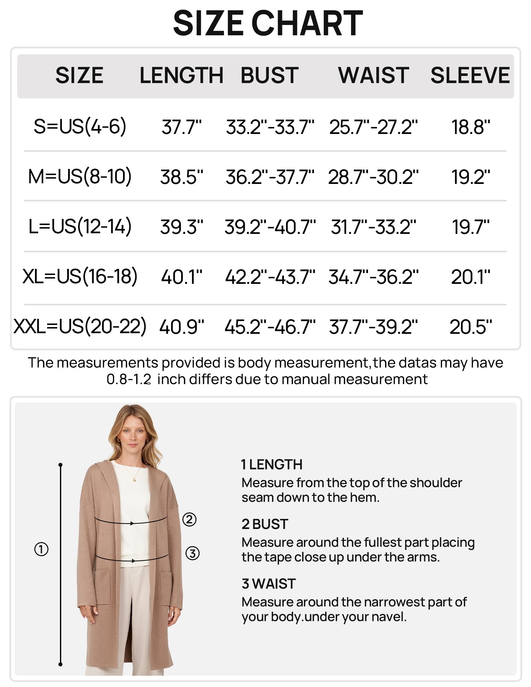 MEROKEETY Long Hooded Cardigan Sweaters for Women Oversized Open Front Coatigan Lady Jacket Coat Pockets, Khaki, Medium