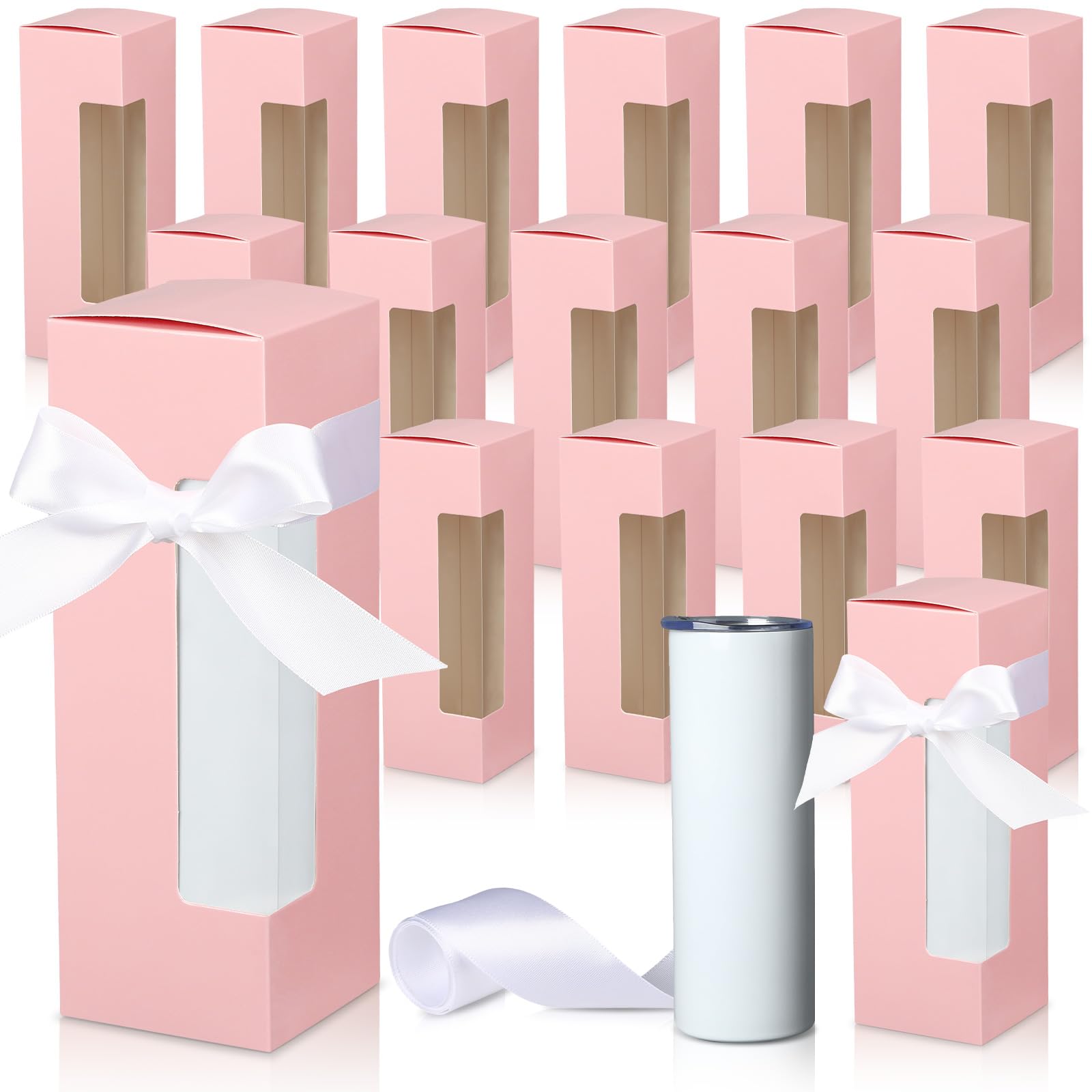 Tenceur 36 Pcs Tumbler Box Gift Boxes for Sublimation Tumbler Shipping 3.3 x 3.3 x 9.8 Inch Transparent Exhibition Box for 12 20 30 oz Heat Press Sublimation Blanks Tumbler Wrap (Rose Gold Color)