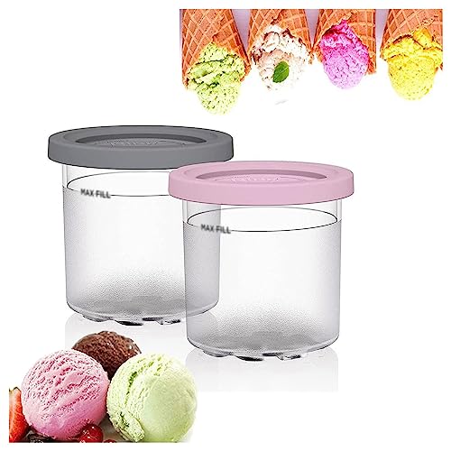VRINO 2/4/6PCS Creami Pint Containers, for Ninja Creami Pints Lids,16 OZ Pint Frozen Dessert Containers Bpa-Free,Dishwasher Safe Compatible with NC299AMZ,NC300s Series Ice Cream Makers,Pink+Gray-2PCS