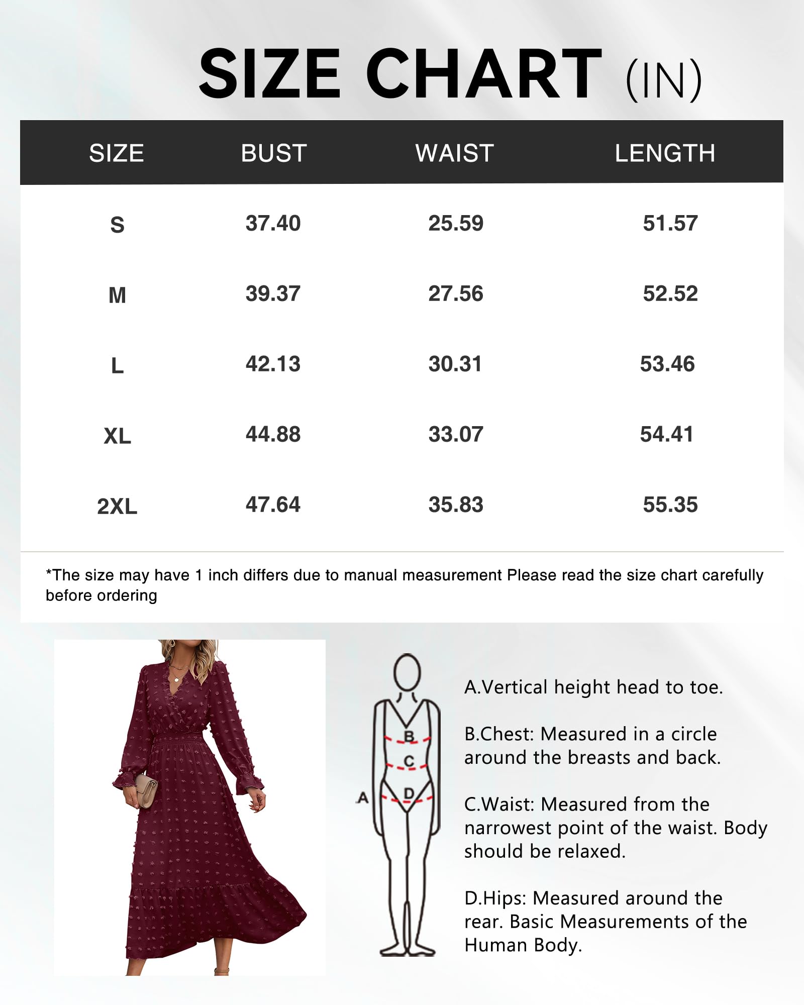 BTFBM Women Spring Dresses 2025 Long Sleeve V Neck Swiss Dots Maxi Dress Boho Long Dress High Waisted A-Line Ruffle Dress(Solid Wine Red,Medium)