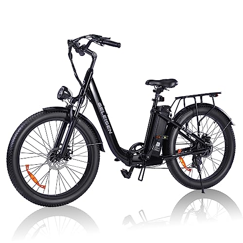 GELEISEN Electric Bike for Adults, 750W 28MPH Electric City Cruiser Bicycle, 26" x 3.0 Fat Tire Step-Thru Ebike with 48V 14.5AH Removable Battery, Professional 7-Speed Folding Electric Commuter Bike