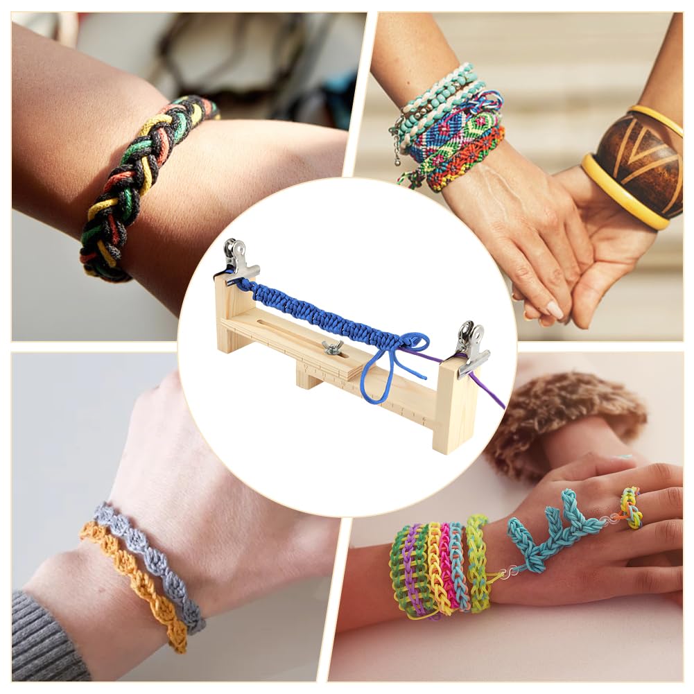 JIANWEI Wooden Jig Bracelet Maker, Paracord Jig Tool, Bracelet Braiding Tool with 4 Rolls Paracord and 4 Buckles, Hand Knitting Kit for Weaving DIY Craft(Wood)