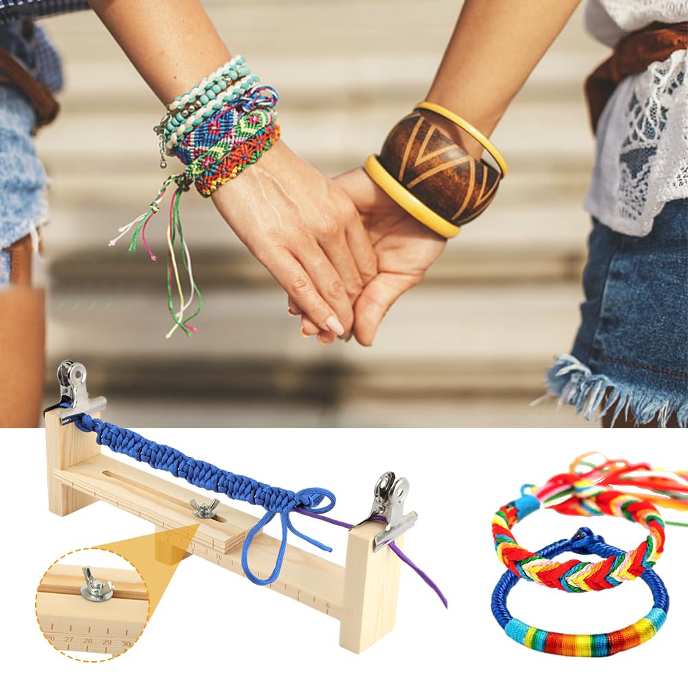 JIANWEI Wooden Jig Bracelet Maker, Paracord Jig Tool, Bracelet Braiding Tool with 4 Rolls Paracord and 4 Buckles, Hand Knitting Kit for Weaving DIY Craft(Wood)