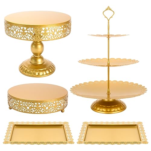 5 Pieces Gold Cake Stand Set Metal Cupcake Tray Tea Party Dessert Rack for Wedding Birthday Baby Shower Party Home Decoration Items