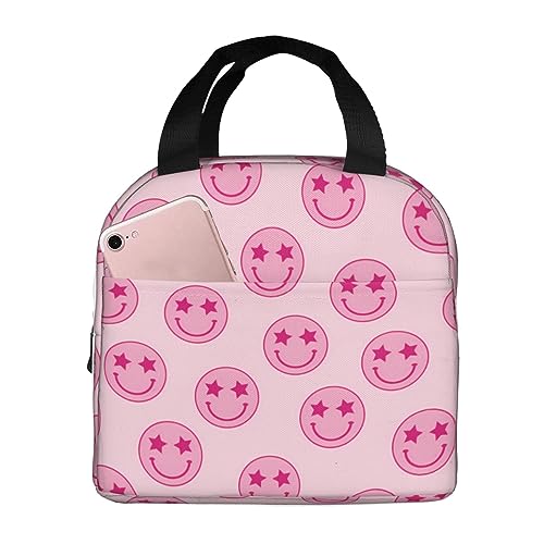 Eleploi Pink Smile Face Insulated Lunch Bag - Chic & Practical, Lunch Box For Office, Picnics, Outdoor Adventures