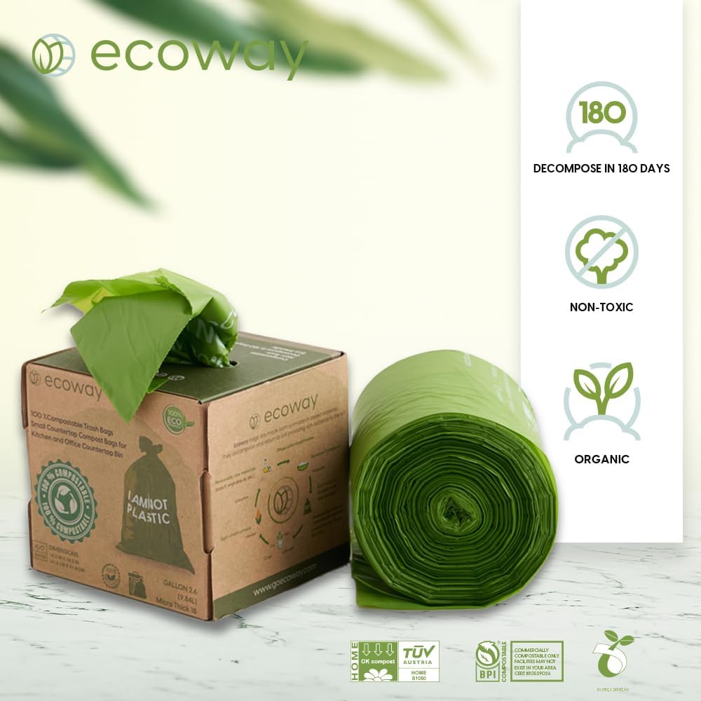 Pack of 100 Ecoway Compostable Garbage Bags | Trash Bags | Bin Liners | Litter Bags | Biodegradable Bags | Eco-friendly Bags | Environmentally Friendly Bags | Disposal Bags
