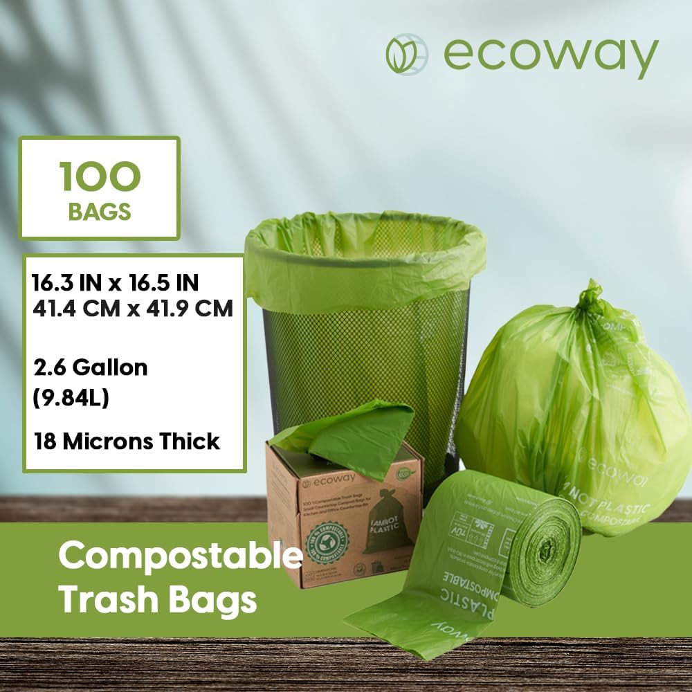 Pack of 100 Ecoway Compostable Garbage Bags | Trash Bags | Bin Liners | Litter Bags | Biodegradable Bags | Eco-friendly Bags | Environmentally Friendly Bags | Disposal Bags