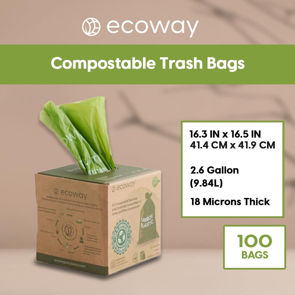 Pack of 100 Ecoway Compostable Garbage Bags | Trash Bags | Bin Liners | Litter Bags | Biodegradable Bags | Eco-friendly Bags | Environmentally Friendly Bags | Disposal Bags