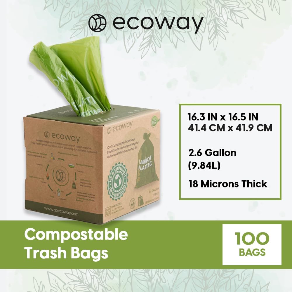 Pack of 100 Ecoway Compostable Garbage Bags | Trash Bags | Bin Liners | Litter Bags | Biodegradable Bags | Eco-friendly Bags | Environmentally Friendly Bags | Disposal Bags
