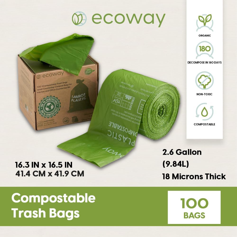 Pack of 100 Ecoway Compostable Garbage Bags | Trash Bags | Bin Liners | Litter Bags | Biodegradable Bags | Eco-friendly Bags | Environmentally Friendly Bags | Disposal Bags
