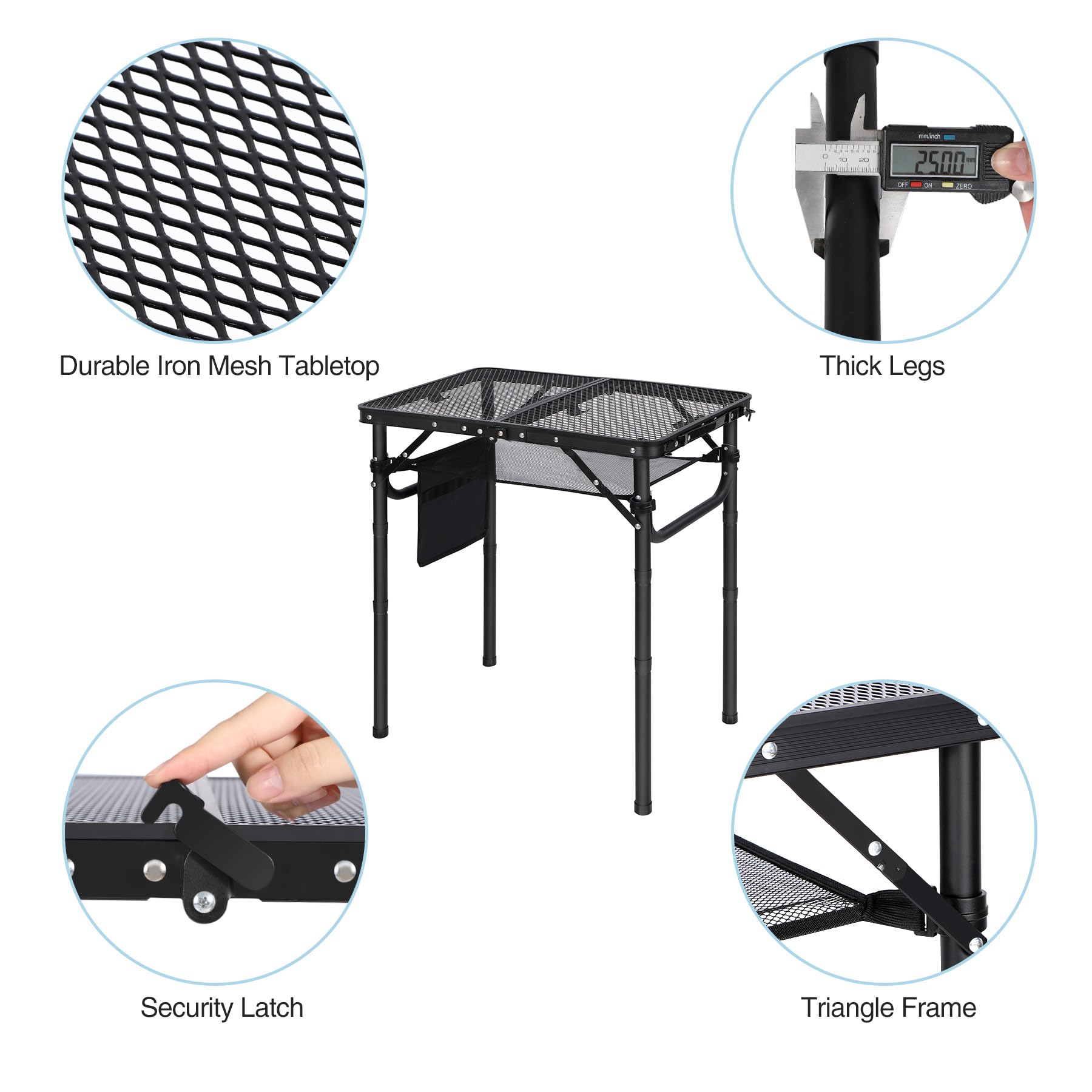 RedSwing Folding Grill Table, Lightweight Height Adjustable Aluminum Table with Mesh Desktop and Mesh Bag for Outdoor Camping Picnic BBQ, Small 2 Feet, Black