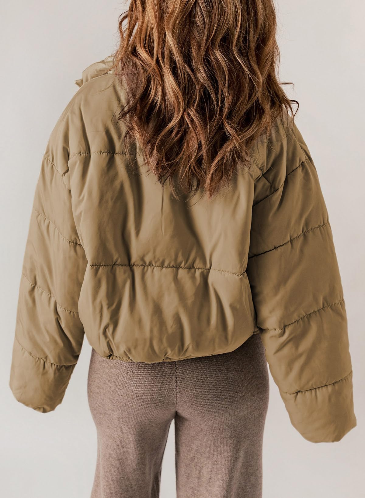 Dokotoo Womens Puffer Jackets Ladies Cute Warm Winter Coats for Women Oversized Stand Neck Full Zipper Up Drawstring Baggy Padded Jacket Coat Warm Comfy Soft Outerwear with Pockets Khaki XL