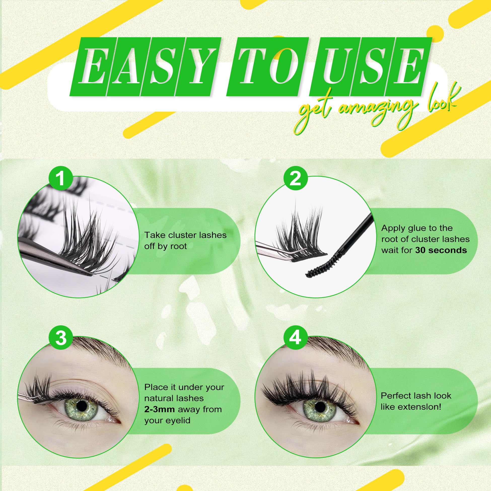Alice DIY Lash Extensions Clusters Eyelashes L Curl Lash Clusters Cat Eye Individual Lashes Fluffy Wispy DIY Cluster Lashes Extensions False Eyelashes by ALICE Black