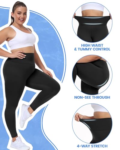GAYHAY 3 Pack Plus Size Leggings for Women - Tummy Control X-Large - 4X High Waist Stretchy Pants for Workout Yoga Running Black/Black/Black