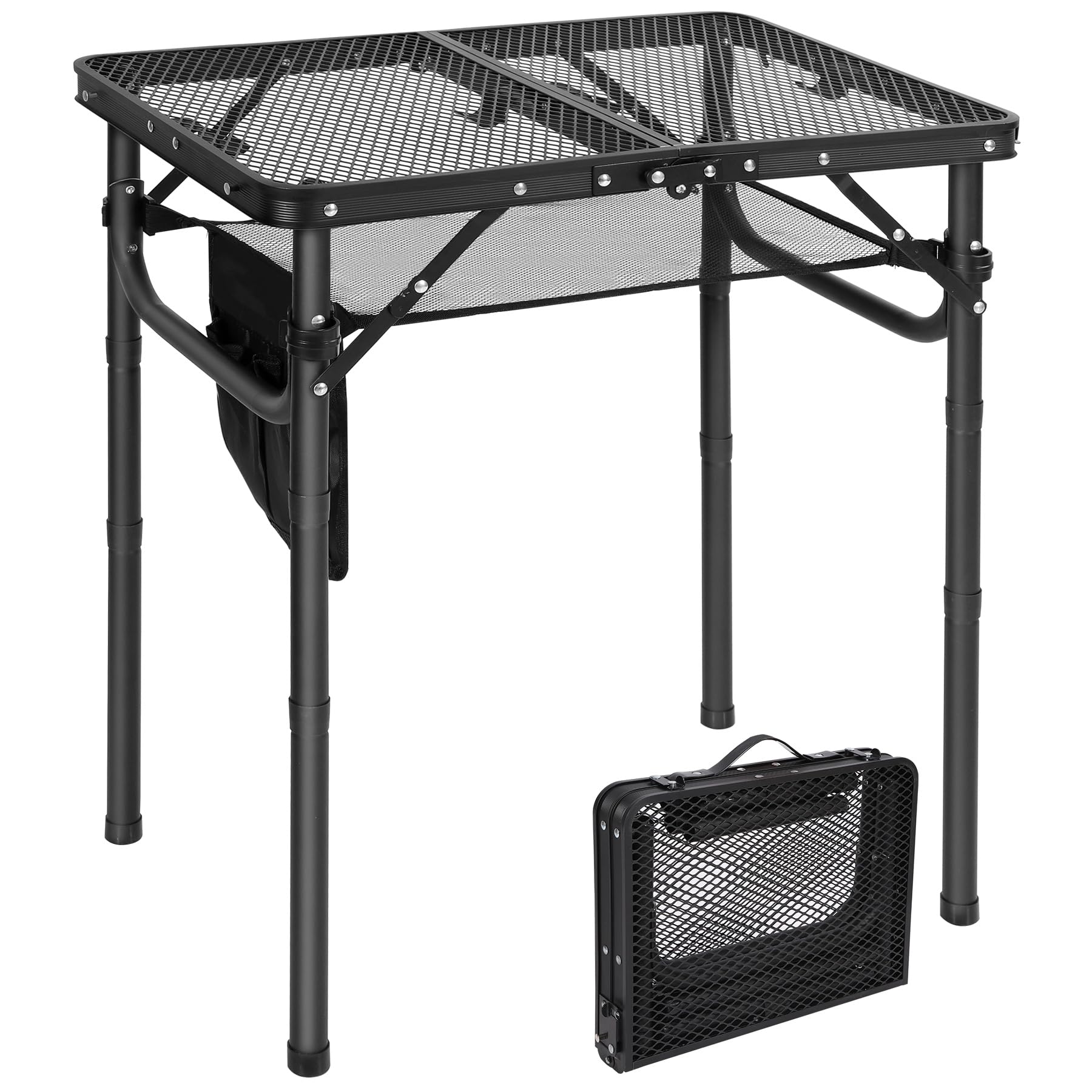 RedSwing Folding Grill Table, Lightweight Height Adjustable Aluminum Table with Mesh Desktop and Mesh Bag for Outdoor Camping Picnic BBQ, Small 2 Feet, Black