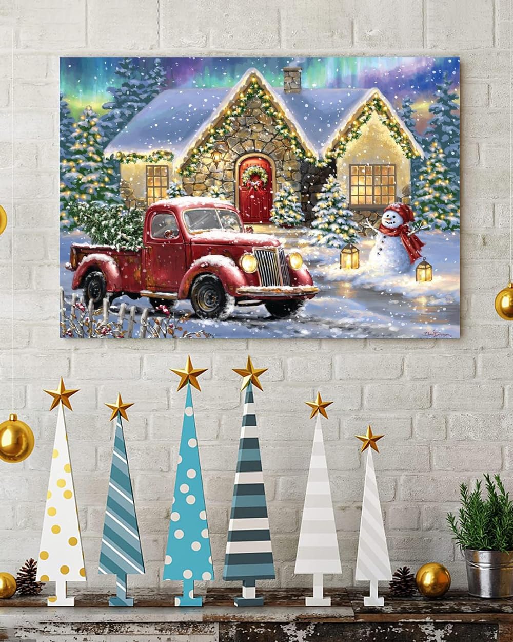 Christmas Stamped Cross Stitch for Adults Beginners,Red Truck Counted Stitch Kits DIY Printed Cross-Stitch Snowman Patterns Needlepoint Kits，Arts and Crafts Embroidery Kits for Christmas Home Decor