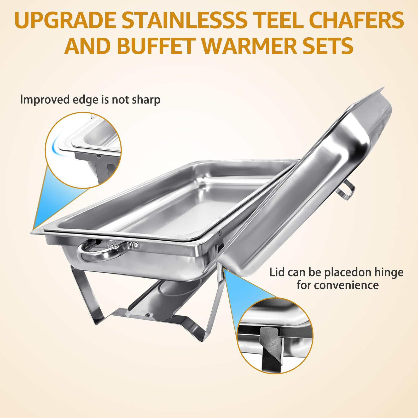 JSTUOKE 4 Pack Chafing Dish Buffet Set, 8QT Stainless Steel Rectangular Chafers and Buffet Warmer Sets for Catering, with Food & Water Pan, Lid, Foldable Frame, Fuel Holder for Event Party Holiday